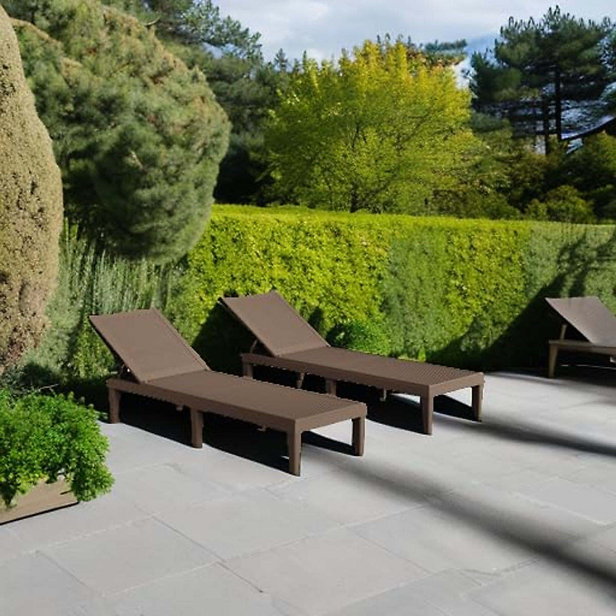 Greesum Outdoor Chaise Lounge Chairs Set of 2 with 5-Position Adjustable Backrest, Waterproof PE Sun Loungers for Garden Pool Beach Patio Deck Sunbathing, Dark Brown