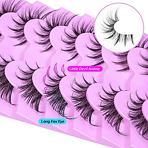 ALICE Manga Lashes Fox Eye False Clear Band Cat Wispy Anime Eyelashes Spiky Cosplay Fake Eye Lashes 7 Pairs Pack
