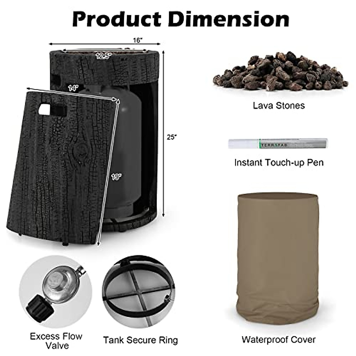 Giantex Fire Pit Outdoor 16’’ Electronic Ignition Round Fireplace with 30,000 BTU Heat Output, Lava Rocks, Instant Touch-up Pen, Waterproof Cover, for Patio, CSA Certified Fire Pits for Outside(Black)