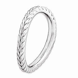 2.25mm Stackable Sterling Silver Curved Wheat Pattern Band, Size 8