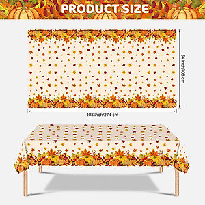 2 Pcs Thanksgiving Tablecloth Plastic - Disposable Fall Table Cloths, Autumn Rectangle Pumpkin Maple Leaf Table Cover for Happy Thanksgiving Day Table Decorations Party Supplies Favors, 54x108 Inch
