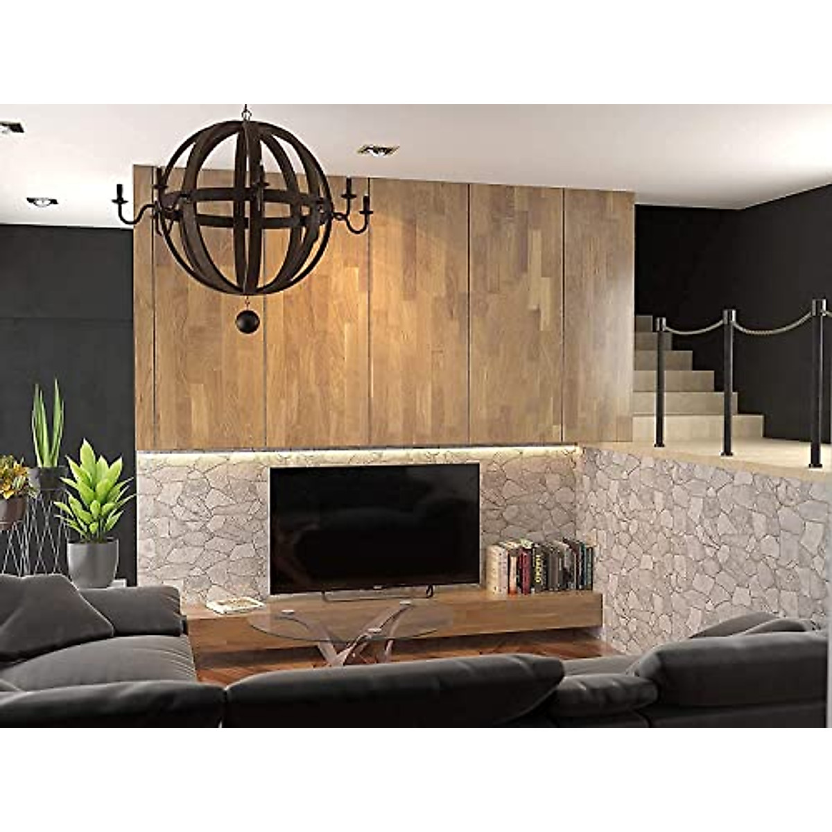 Retro-Art 3D Wall Panels, Pack of 8, Wild Stone in Grey, PVC, 17.5" x 23.75", Cover 23.09 sq.ft. 562WG