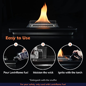 LOVINFLAME Mountain Tabletop Fire Pit 20 Inch for Indoor and Outdoor, Wind Resistant Tabletop Fireplace for Balcony and Patio Decor, Smokeless Fire Pit with 4pcs Ethanol-Free Fuel and Torch Lighter