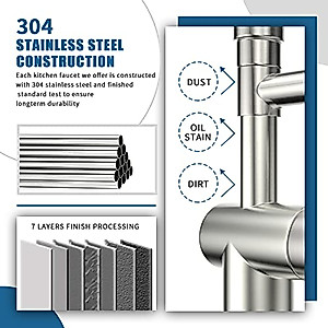 Kitchen Faucet with Pull Down Sprayer, Brushed Nickel Kitchen Faucet, Commercial Faucet for Kitchen Sink, Single Handle Kitchen Sink Faucets Brass Pull Down Kitchen Faucet with Deck Plate