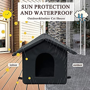ZWARMY Outdoor Cat House Waterproof - Outside Cat House for Any Weather,Feral Cat Shelter with Waterproof Material for Outdoor and Indoor, Weatherproof Warm Cat Bed 11.8x17.32x12.59Inches（Small,Black）