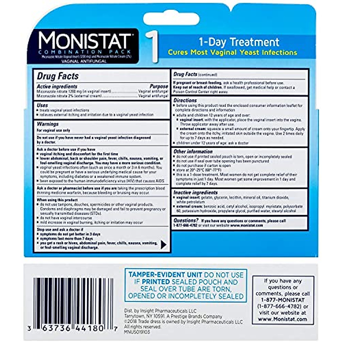 MONISTAT 1-Dose Yeast Infection Treatment For Women, 1 Ovule Insert & External Itch Cream