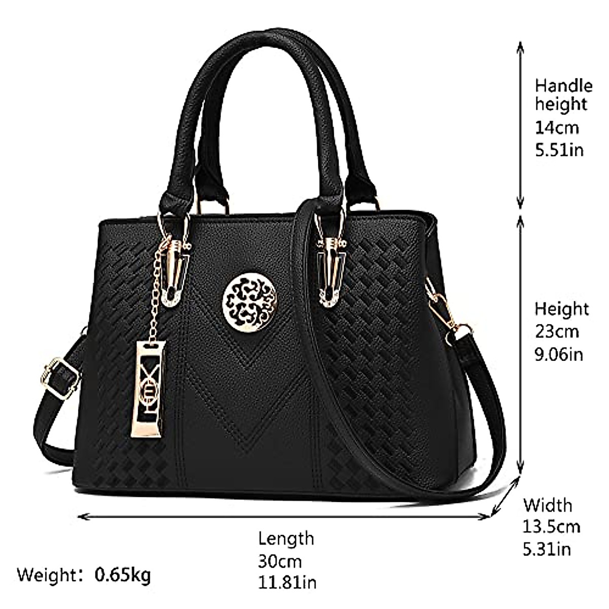 HUIUEITW Purses and Handbags for Women Fashion Ladies PU Leather Top Handle Satchel Shoulder Tote Bags (Black)