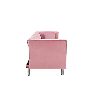 Majnesvon Modern Velvet Fabric Sofa Bed Futon with 2 Pillows,Couch with 3 Adjustable Angles,Convertible Small Loveseat Folding Sleeper Sofa Bed for Compact Living Spaces,Bedroom (Pink), Twin