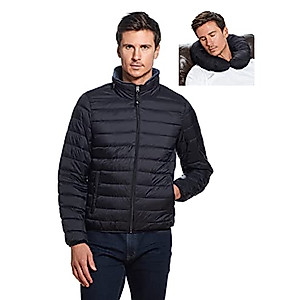Weatherproof Mens Puffer Jackets - Packable Travel Neck Pillow Black Alternative Down Puffer Jacket Men (Black, L)