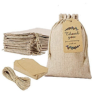25 Burlap Bags with Drawstring Closure 5" x 7" Closure Gift Bags for Wedding Party, Arts & Crafts Projects, Presents, Snacks & Jewelry, Kitchen Storage Biodegradable Linen Sack Pouch Tags