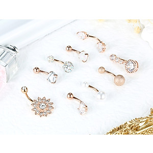 Tomovely 14G Belly Button Ring Cute Belly Button Rings Surgical Stainless Steel Belly Rings for Women Navel Rings Piercing Jewelry Belly Button Piercing Jewelry Rose gold