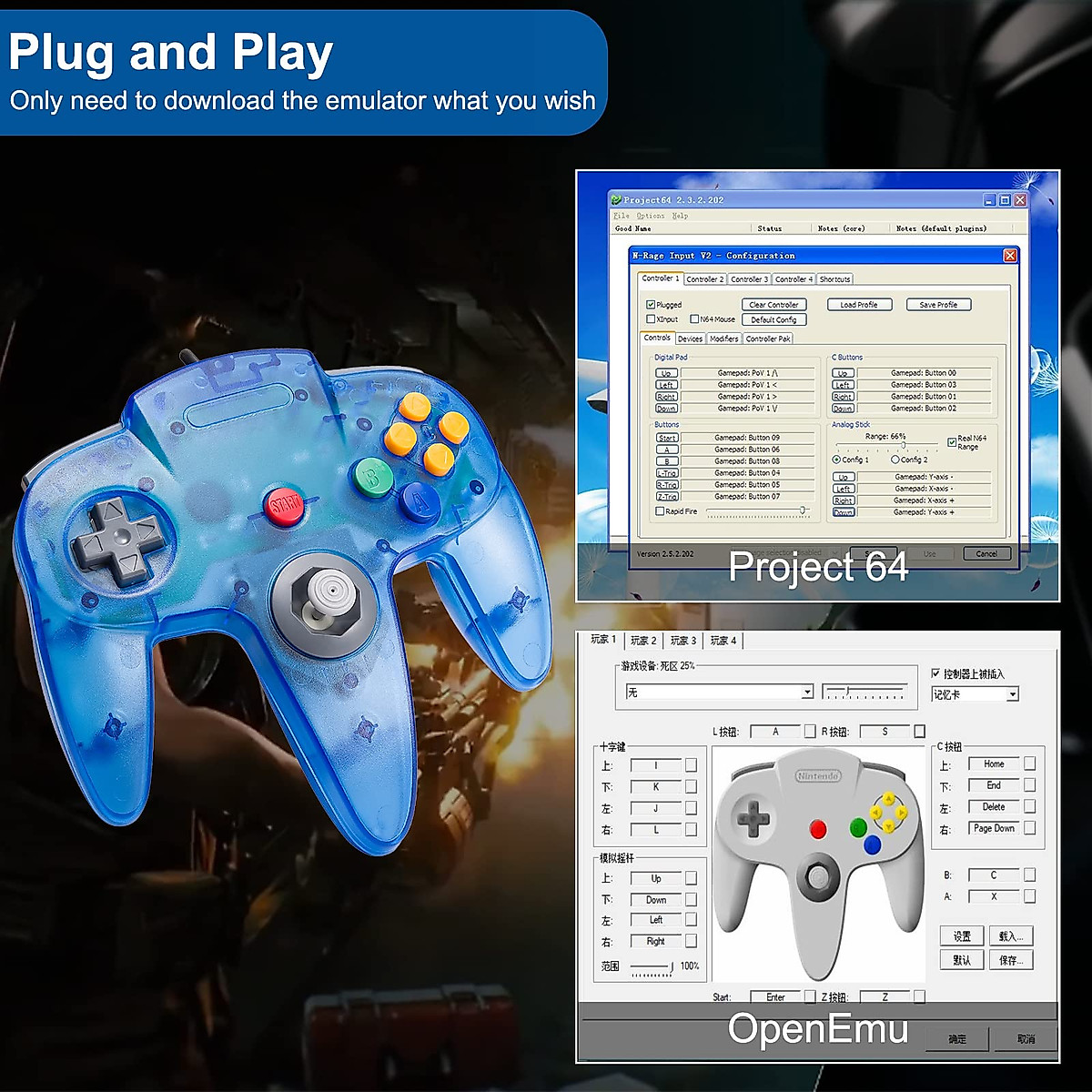 KIWITATA Classic N64 USB Controller, kiwitatá N64 Bit USB PC Wired Game Controller Gamepad for Windows PC & Mac Raspberry Pi Red