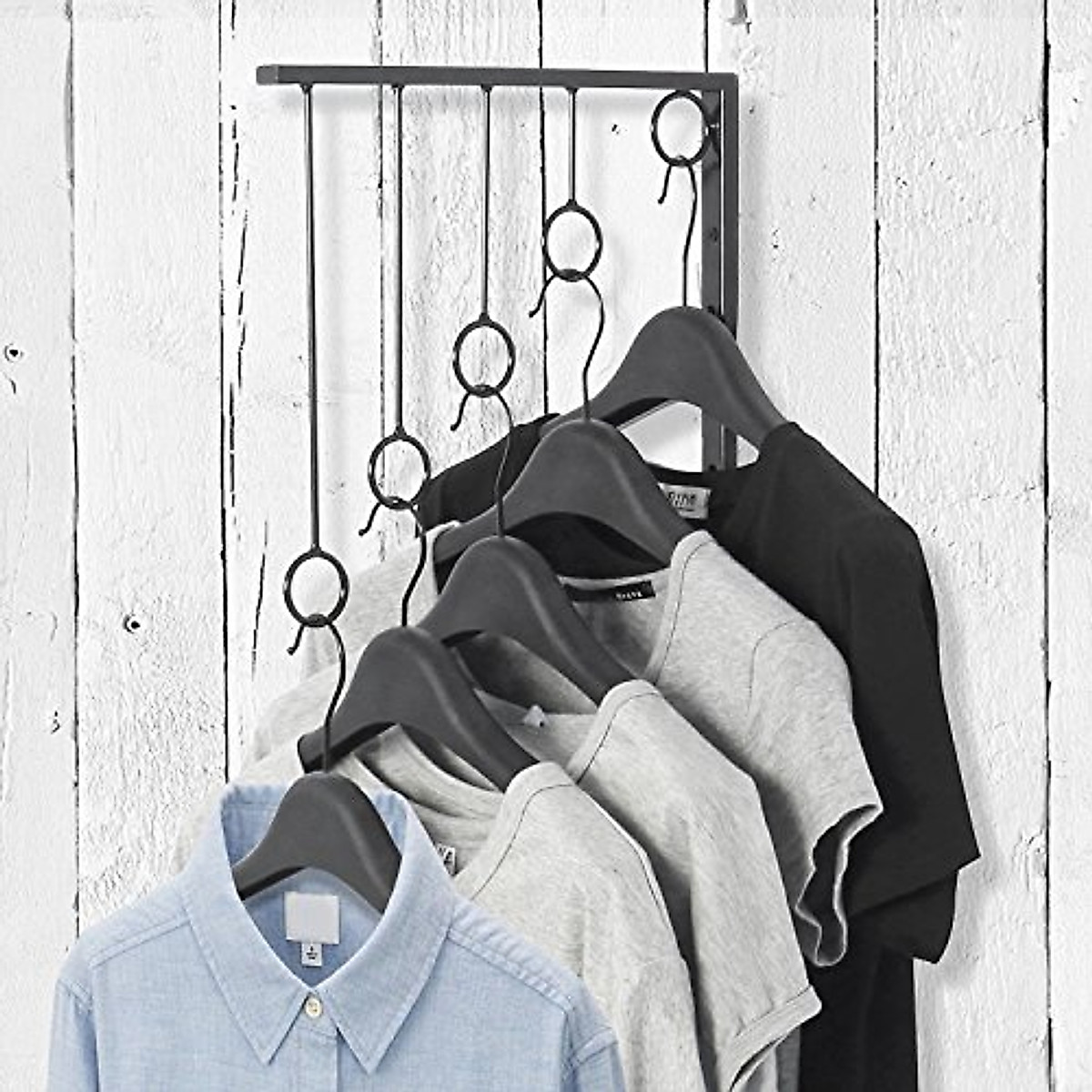 MyGift Set of 3 Wall-Mounted Metal Garment Rack/Bedroom Closet/Retail Clothing Organizer with 5 Hanging Rings, Black
