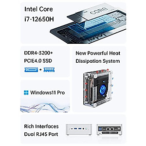 MINISFORUM Venus Series NAB6 Mini PC, 12th Gen Core i7-12650H Small Compter, 32G DDR4+512G PCIe4.0 SSD, 2X HDMI+2X USB-C 4K@60Hz Output, 2X 2.5G RJ45 Port, 4X USB3.2 Small Form Factor