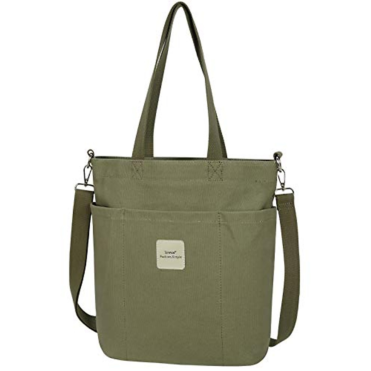 Iswee Canvas Tote Bag with Pockets Shoulder Bag Casual Top Handle Handbag Large Crossbody Bags for Women (Dark Green)