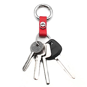 INFIPAR Circle Carabiner Keychain Clip Quick-Release Spring Ring & Anti-lost Ring Attach Leather Key Chain, No Screwdriver Required, 1 Pack, Red - Newest Version