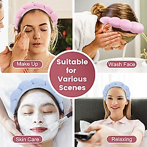 XBagSJ 2Pack SPA Headband for Washing Face, Puffy Headband, Face Wash Headband and Wrist Washband Set, Soft and Comfortable, Makeup, Shower, Skin Care headbands for Women Girls（Pink & Blue）