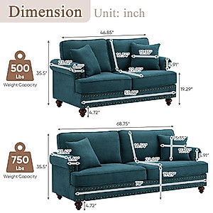 Antetek 2-Piece Upholstered Chenille Sofa Couch Set, Mid-Century Modern Loveseat Sofa+3 Seater Couch with Wood Bun Feet/Pillow for Living Room, Office, Furniture Set, Lake Green