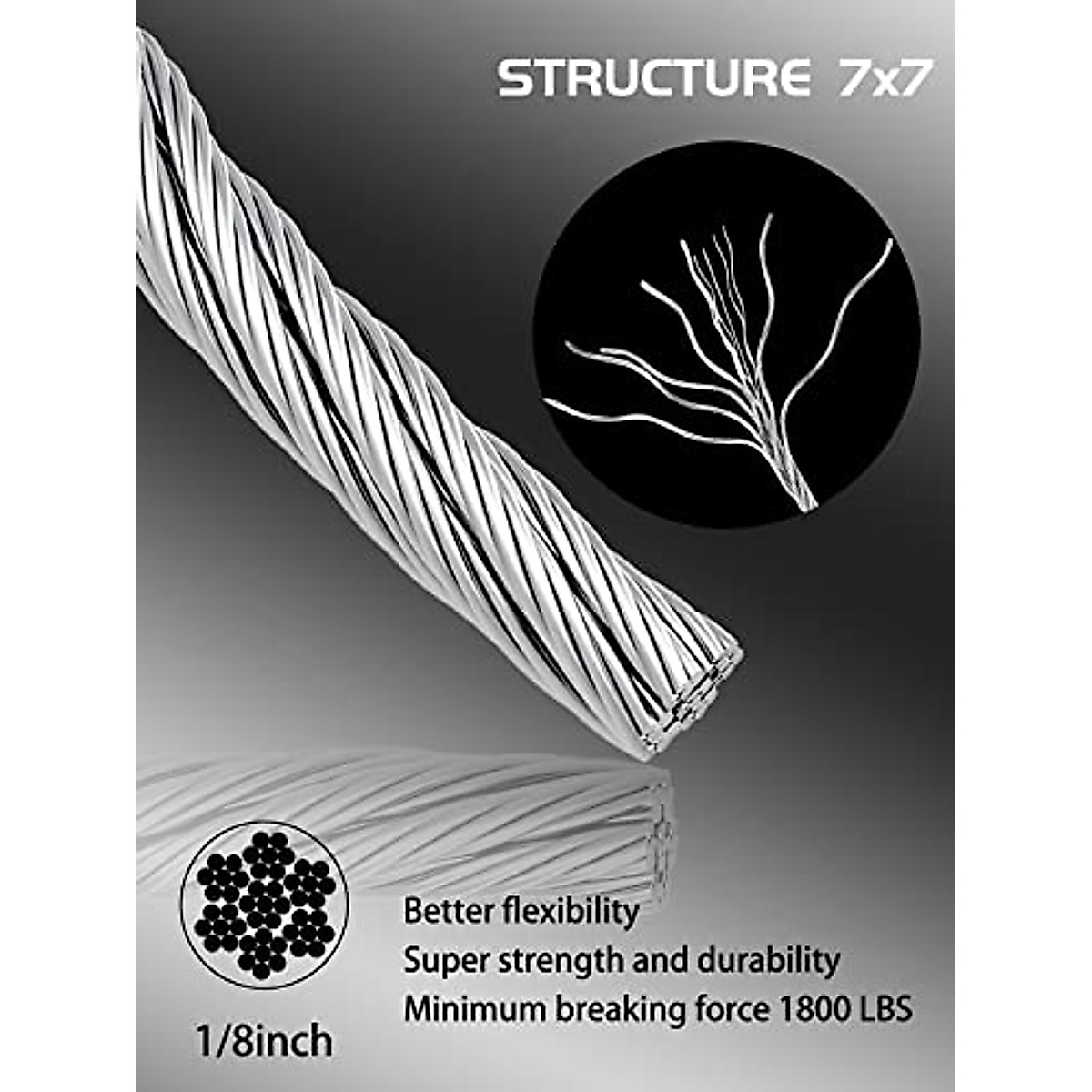 TooTaci T316 Stainless Steel 1/8" Cable Wire Rope,50ft Sun Shade Sail Cable Wire Hardware Kits with Cable Clamp,Sun Shade Cable Wire for Patio Shade Sail,Triangle/Rectangle Sun Shade Sail Fixing