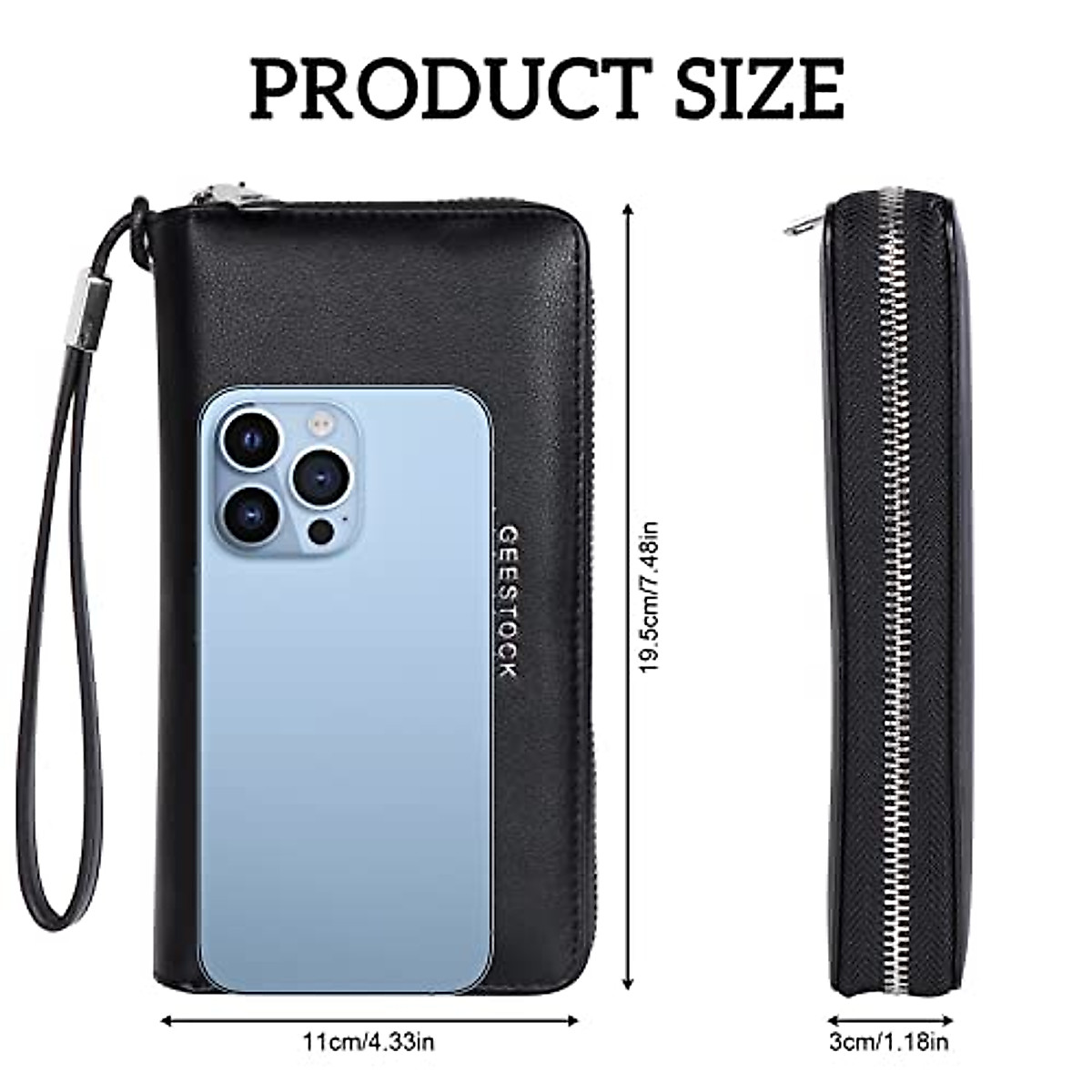 Geestock Large Capacity Credit Card Wallet, 24 Slots RFID Blocking Leather Card Holder Wallets, Zipper Organizer Accordion Wallet for Women Men, Black