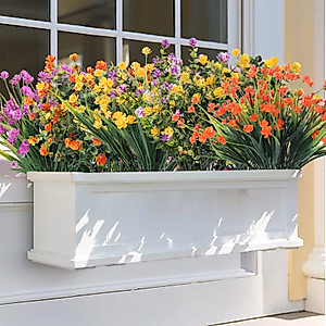 HOGADO Artificial Greenery Stems 4pcs Fake Plants Outdoor UV Resistant Faux Eucalyptus Branches for Home Garden Proch Window Box Decor Green