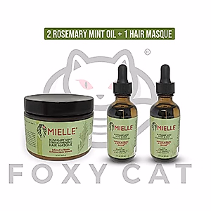 Mielle Organics Rosemary Mint Growth Oil 2 oz (Pack of 2),and Strengthening Hair Masque 12 oz,Sulfate and Paraben Free,For daily haircare and scalp treatments