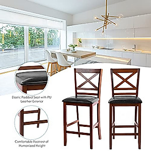 COSTWAY Bar stools Set of 4, Modern 25” Counter Height Dining Pub Stools with X-Shaped Backrest, Soft Cushion & Durable PU Seat, Simplistic Armless Kitchen Chairs for Home, Cafe Store, Restaurant (4)