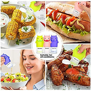 Meanplan 9 Pcs 6 Silicone Condiment Squeeze Bottles Squeeze Salad Dressing Bottles Portable Sauce Bottle Leak Proof Food Storage Bottles with Cleaning Brush Label Sticker Funnels for Lunch (Devil)