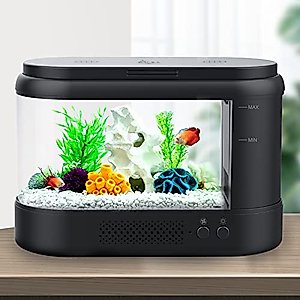 AQQA Aquarium Kit 1.8 Gallon Small Betta Fish Tank with Adjustable LED Lighting (9 Colors) Internal Filter Pump and Air Purification Aromatherapy Function for Home Office (Black)