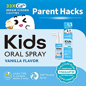 LAB52 Kids Oral Spray, Toddler Toothpaste Helper for Cavity Repair and Fresh Breath, Children Anticavity with Fluoride Free for Newborn to Preschoolers, Xylitol Vanilla Flavor