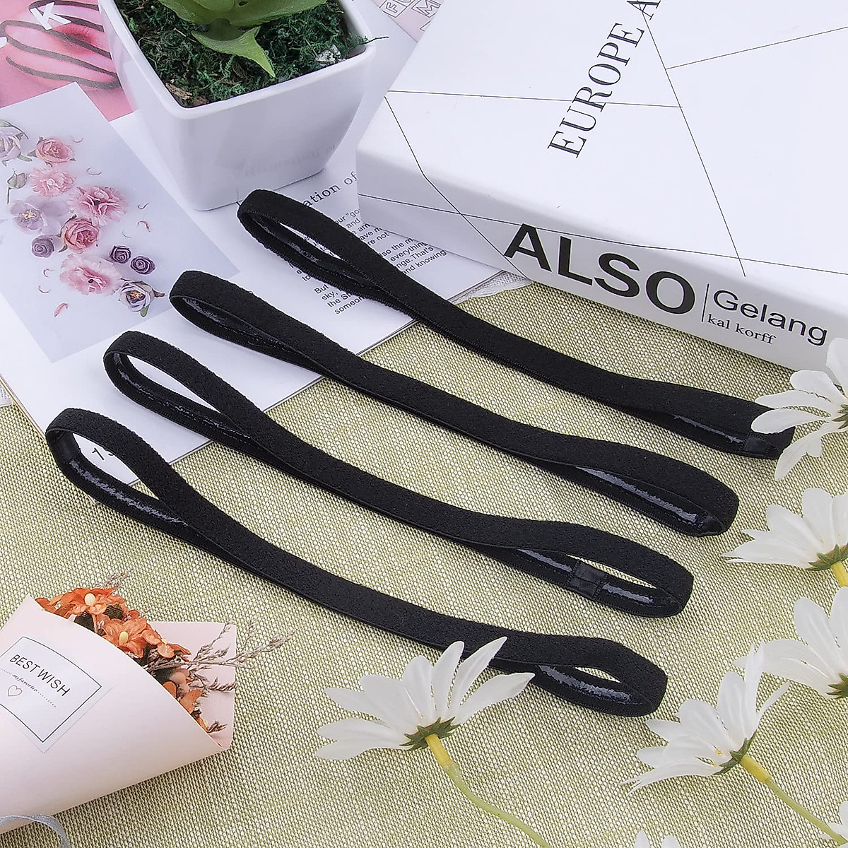 Duufin 20 Pieces Elastic Sport Headbands Non-Slip Workout Headband Black Sweat Headband Thin Elastic Headband for Women, Men and Girls