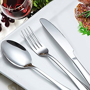 HornTide 12-Piece Flatware Sets Dinner Knife Fork Spoon 3-Piece Place Setting Service for 4 Person Stainless Steel Mirror Polishing