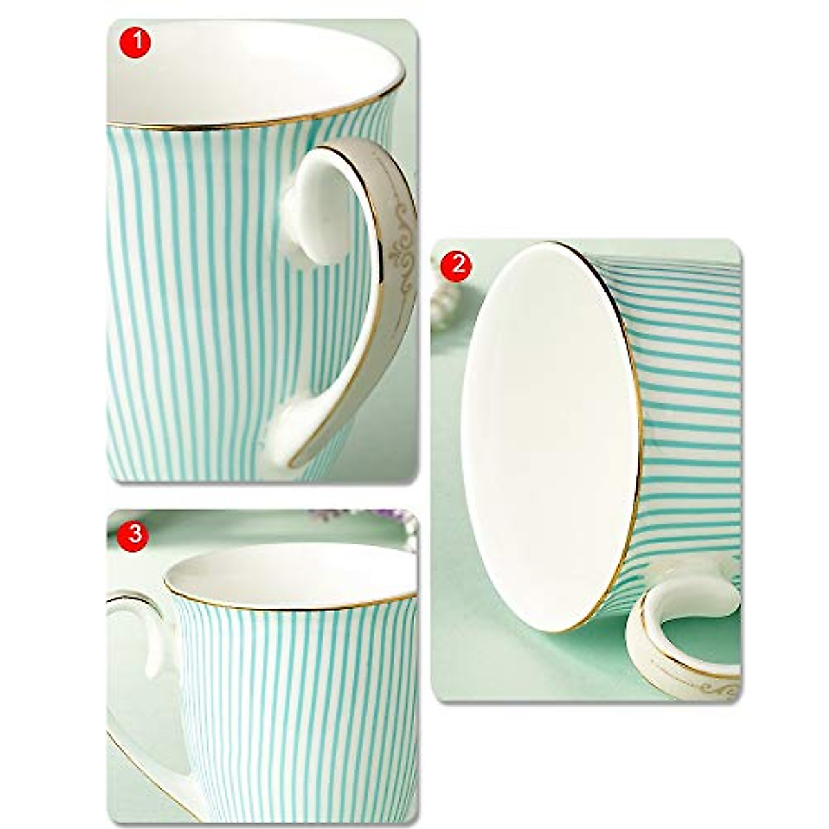 ENJOHOS Tea Cups and Saucers Royal Vintage Porcelain Bone China Coffee Mug/Tea Cup/Gift Ideas (Royal Blue Stripe)