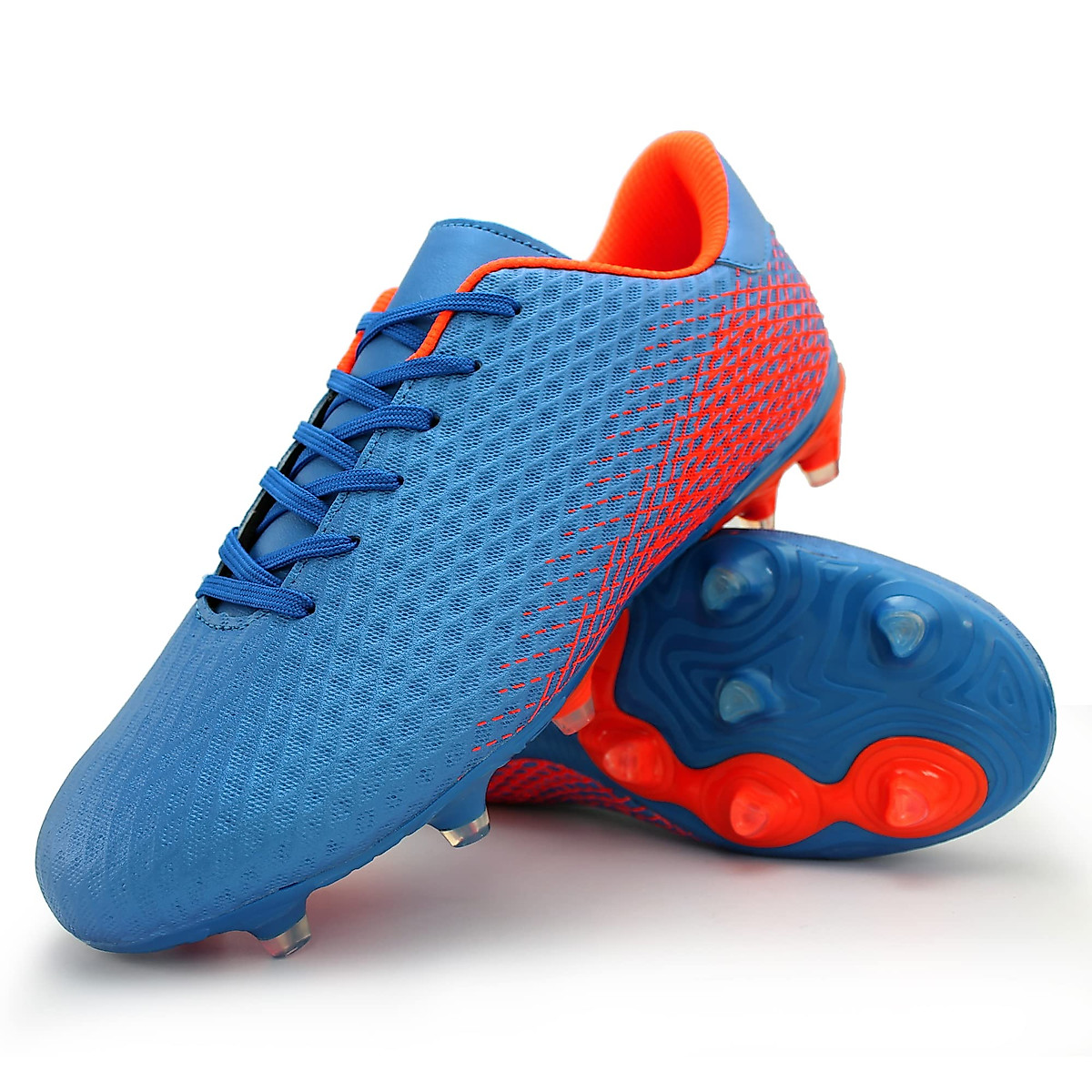 Hawkwell Men's Athletic Soccer Shoes Big Kids Youth Outdoor Training Firm Ground Soccer Cleats, Navy PU, 7 M US