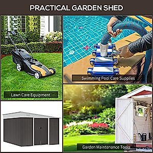 Outsunny 11' x 9' Steel Garden Storage Shed Outdoor Metal Lean to Tool House with Double Sliding Lockable Doors & 2 Air Vents, Grey