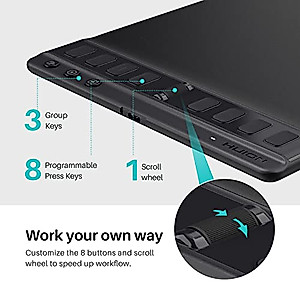 2023 HUION Inspiroy 2 Medium Drawing Tablet with Scroll Wheel 8 Customized Keys Battery-Free Stylus for Digital Art, Design, Sketch, 9x5inch Graphics Tablet Works with Mac, PC & Mobile, Black