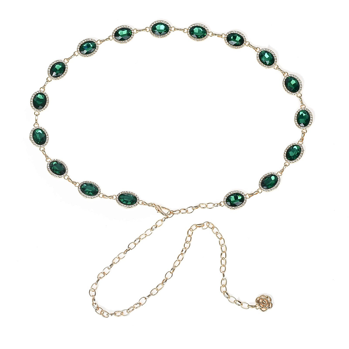 ILuvatar green glass diamond chain belt metal diamond belt women's dress metal belt women's western style belt women's belt oval decoration
