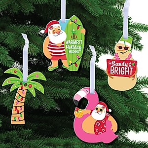 Big Dot of Happiness Tropical Christmas - Beach Santa Holiday Decorations - Christmas Tree Ornaments - Set of 12