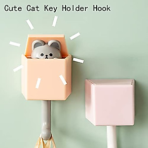 AIIONP Creative Adhesive Coat Hook, Cute Cat Key Holder Hook, Cute Pet Hooks for Coat, Scarf, Hat, Towel, Key, Pet Hooks for Wall Hanging Decorations Without Drilling (6 PCS)