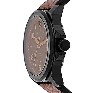 Fossil Men's Bronson Quartz Stainless Steel and Eco Leather Three-Hand Watch, Color: Black, Dark Brown (Model: FS5938)