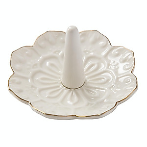 HOMEGOAL Ceramic Ring Holder Dish for Jewelry, Decorative Mandala Jewelry Tray for Rings Earrings Necklaces Watch Keys, Aesthetic Room Decor, Birthday Engagement Wedding Gifts for Women (White)