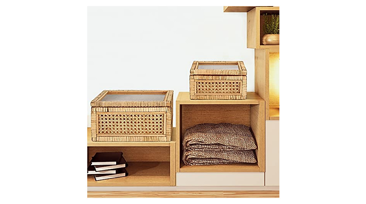 Amyhill Boho Rattan Decorative Storage Boxes Set of 2
