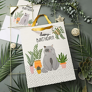 MAYPLUSS 13" Large Gift Bag with Greeting Card and Tissue Paper for 50 Years Birthday Party - Black Gold Foil Design