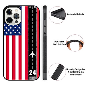 Airplane Runway American Flag Pilot Airport Travel Aviation Case - Compatible with iPhone 15 - Durable Non-slip TPU Rubber Shockproof Slim Case (15)