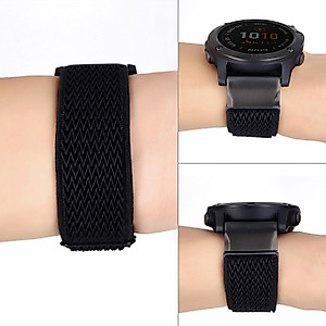 Abanen Elastic Watch Bands for Fenix 7 / Fenix 6 / Fenix 5 / epix 2, 22mm Quick Easy Fit Soft Stretchy Nylon Wristband Strap for Garmin Instinct,Fenix 6 Pro/Sapphire, Fenix 5 Plus, Quatix 6/5 (Black)
