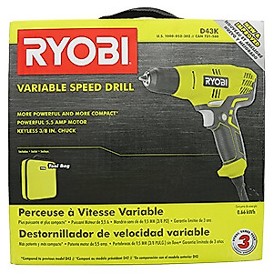 Ryobi D43K 5.5 Amp 3/8 Inch 1,600 RPM Variable Speed Trigger Corded Power Drill