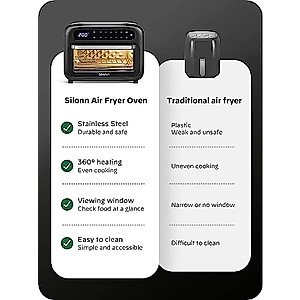 Silonn Air Fryer Oven, 2-in-1 Smart Air Fryer Toaster Oven Combo, 14QT Stainless Steel Air Fryer Oven with Digital Countertop, Natural Convection Roast Bake, Black