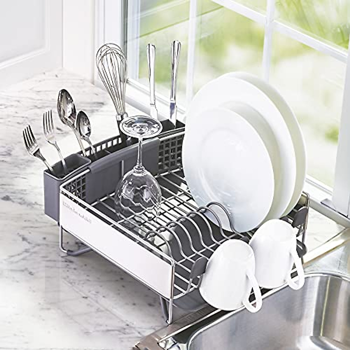 KitchenAid Compact Stainless Steel Dish Rack, Satin Gray, 15-Inch-by-13.25-Inch -