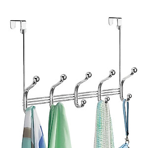 iDesign York Metal Over the Door Organizer, 5-Hook Rack for Coats, Hats, Robes, Towels, Jackets, Purses, Bedroom, Closet, and Bathroom, 15.28" x 5.25" x 11", Chrome