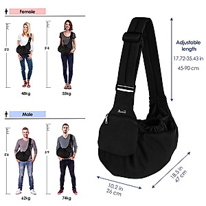 SlowTon Dog Carrier Sling - Hard Bottom Support Dog Carriers for Small Dogs with Adjustable Padded Shoudler Strap, Dog Purse for Puppy Cat Pet with Drawstring Opening Storage Zipper Pockets (Black)